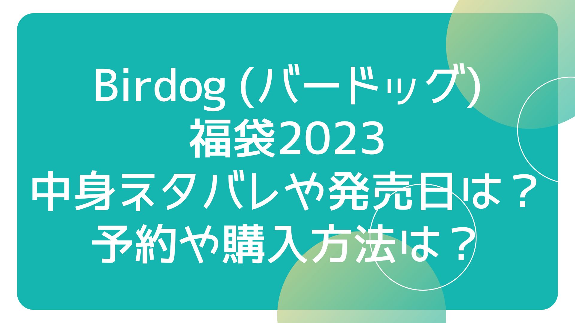 Birdog (バードッグ)福袋2023の中身ネタバレや発売日は？予約や購入方法は？｜Qsolve